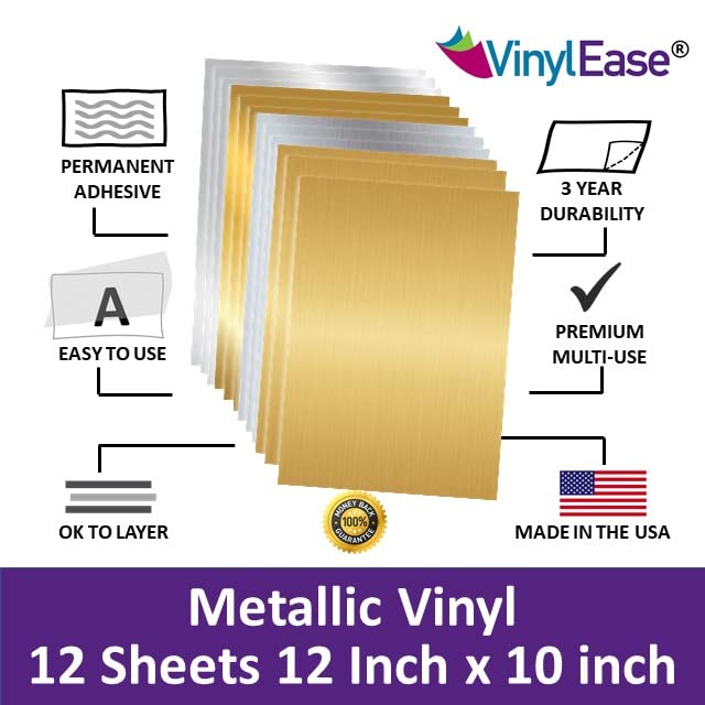 Vinyl Ease 12 x 10 pulgadas, 12 hojas de vinilo metálico adhesivo ...