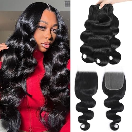 Amazon.com : VILSAI Body Wave Human Hair Bundles with Closure (18 20 22 ...