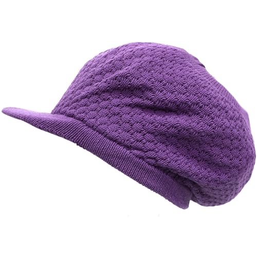 SSK Rasta Knit Tam Hat Dreadlock Cap (Large Round Solid Purple w/Brim ...