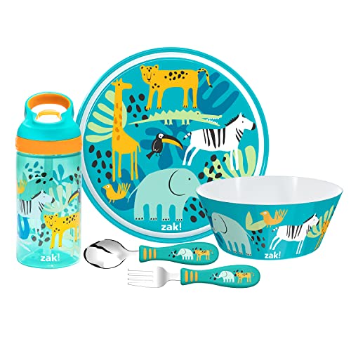 Zak Designs 5-Piece Dinnerware Set, Safari - Durable Plastic ...