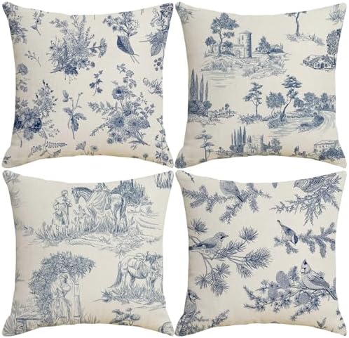 LOHDALOLF Toile Throw Pillow Covers 18x18 inch Set of 4 French Country ...
