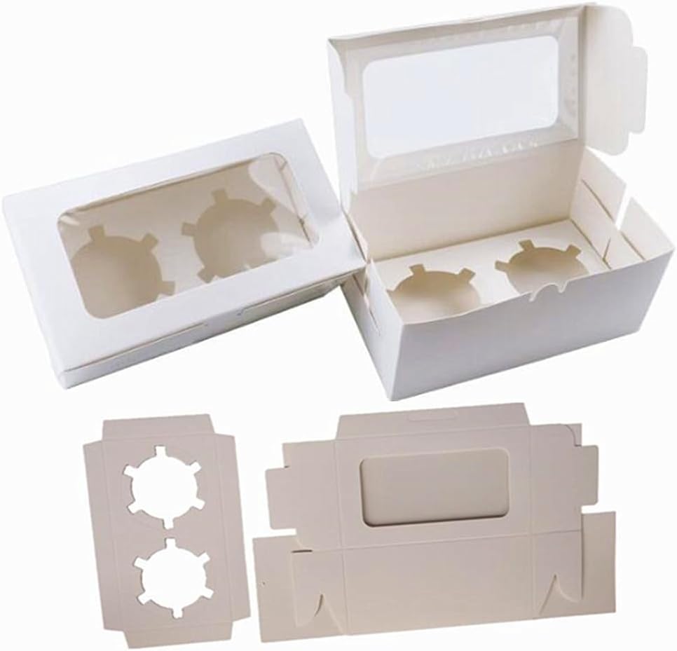 Amazon.com: 25 Pack White Cupcake Boxes, 6 Cavity with Large Window ...