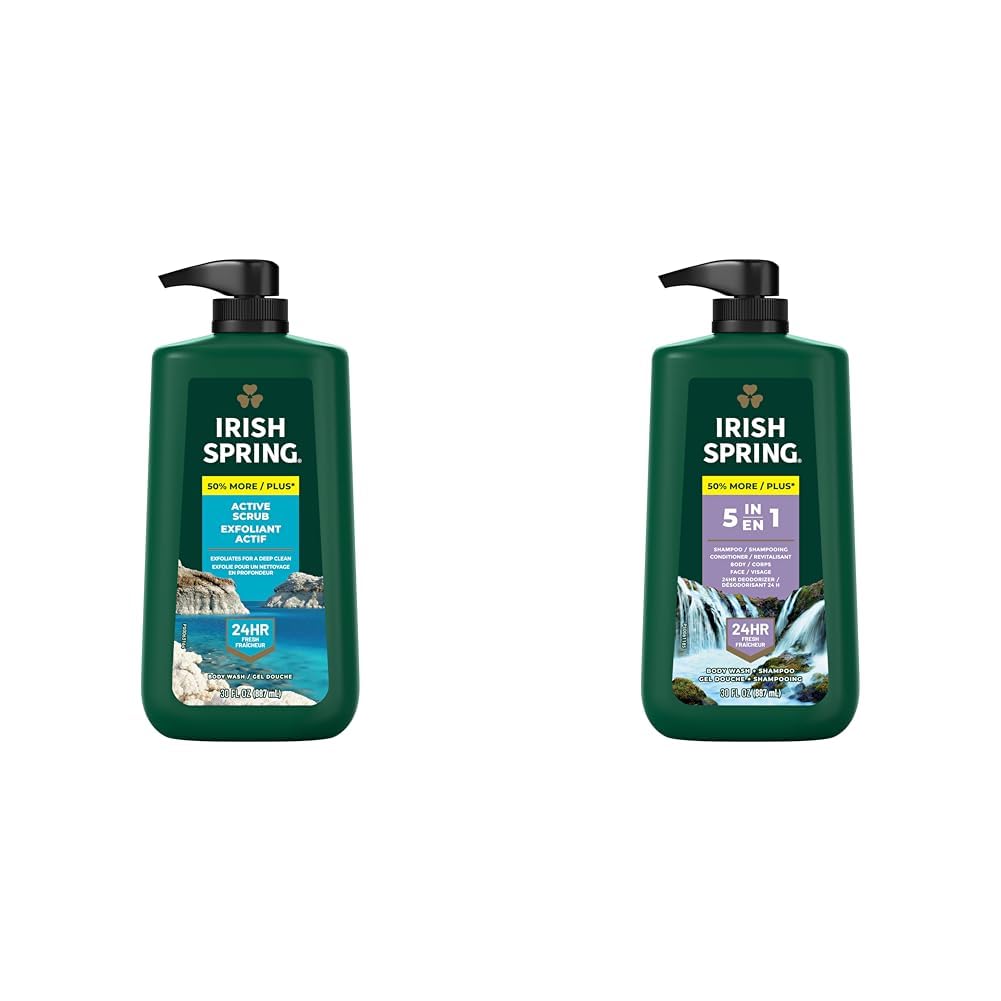 Amazon.com : Irish Spring Active Scrub 30 oz & 5 in 1 Body Wash for Men ...