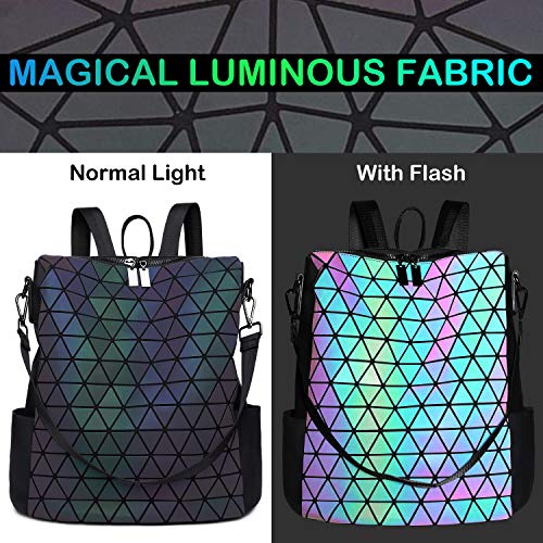 Buy Geometric Backpack Luminous Backpacks Holographic Reflective Bag ...