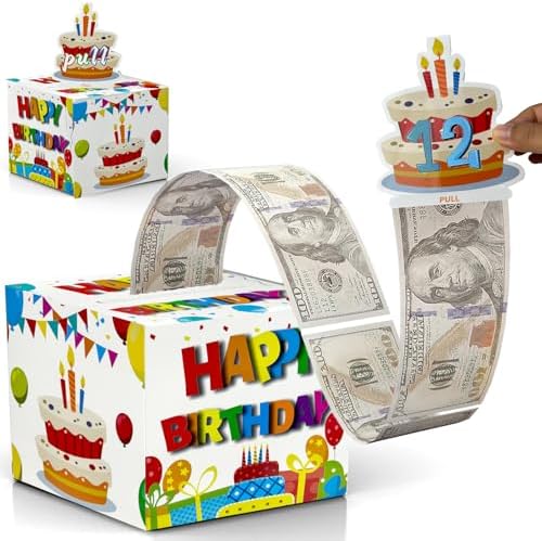 Amazon.com: Birthday Money Box for Cash Gift Pull, Surprise Money Roll ...