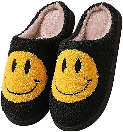 Tofica Smile Face Slippers for Women/Men, Retro Soft Plush House ...