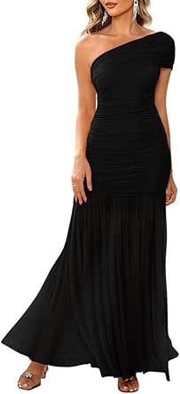 Amazon.com: LAGSHIAN Women's Elegant Formal Long Dress One Shoulder ...