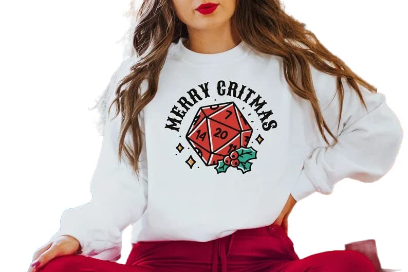 Amazon.com: Merry DnD Critmas Sweatshirt, Dungeon and Dragon Christmas ...