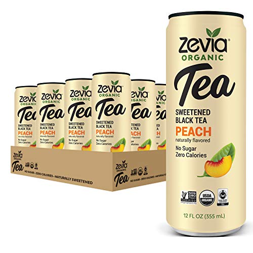 Zevia Organic Sugar Free Iced Tea, Black Tea Peach, 12 Ounce Cans (Pack ...
