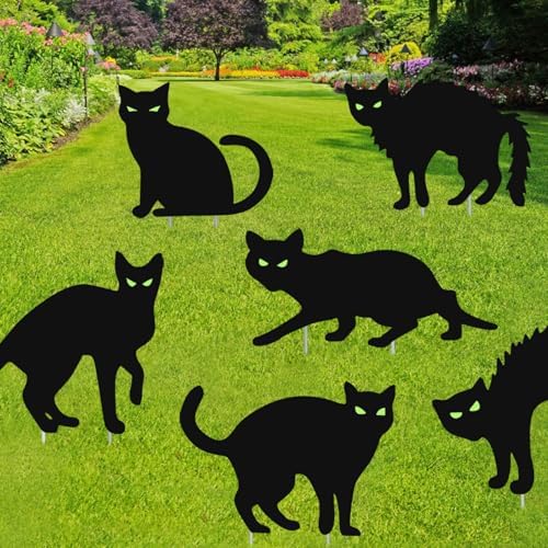 Amazon.com : Halloween Decorations Outdoor, 6 Pack Black Cat Halloween ...