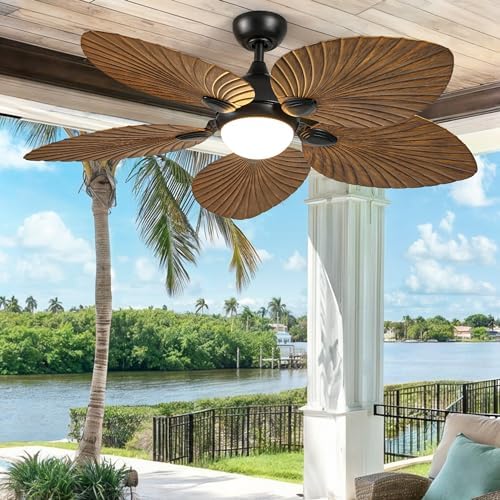 DWVO 52" Tropical Ceiling Fan with Light & Remote, LED Tri-Color ...
