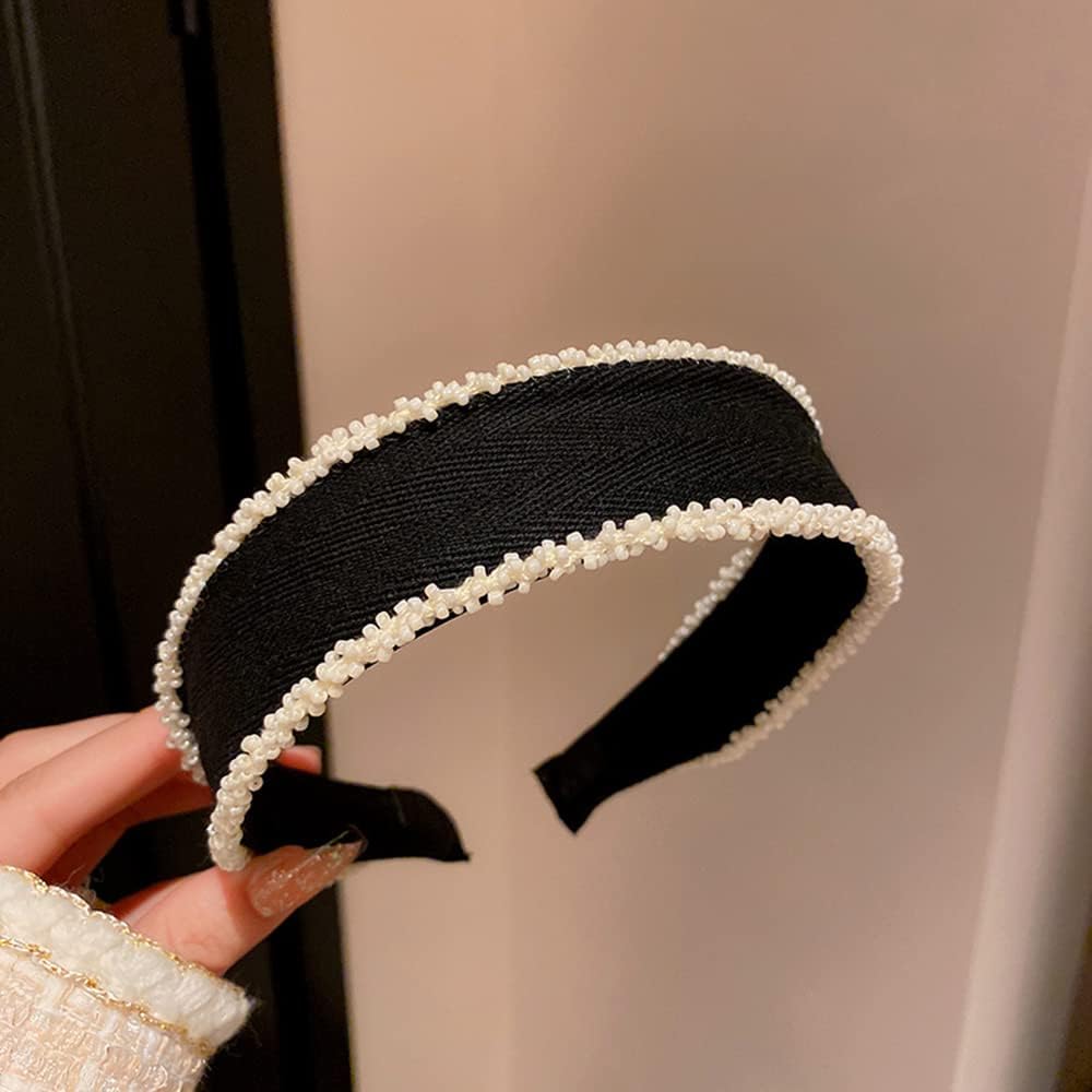 Amazon.com : TERSE Black Velvet Headband with White Pearl Accents ...