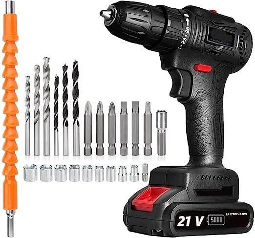 XDLB HID Screw Driver with 2 Battery 21V Power Drill 10mm Keyless Chuck ...