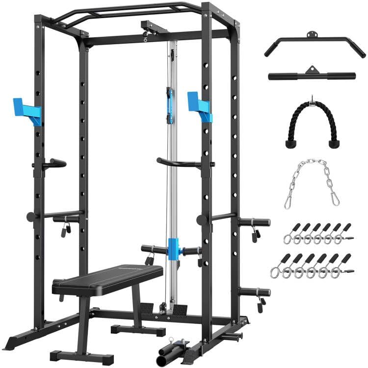 ULTRA FUEGO Power Cage with Flat Bench, Multi-Functional Power Rack ...