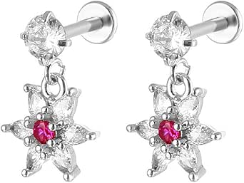 Niaspi 2 Pcs Dainty Flower Lip Rings Cartilage Stud Earrings for Women ...
