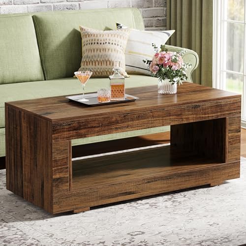 Amazon.com: Tribesigns Wood Coffee Table for Living Room, 43.3" Modern Farmhouse Coffee Table ...