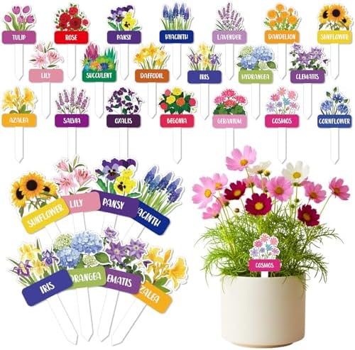 Amazon.com: Fiwochic 20 Pcs Acrylic Flower Plant Label Signs 20 Style ...