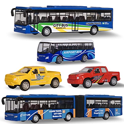 Buy Crelloci Bus Toy 5Pcs Die Cast Blue City Buses Model Pull Back Cars ...