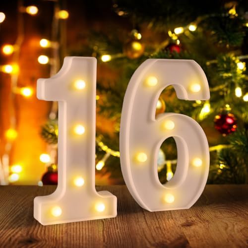Amazon.com: 8.7" 16 Decorative LED Light Up Numbers with Cake Topper ...