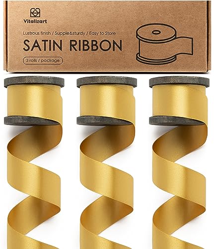Snapklik.com : Gold Satin Ribbon 1 Inch X 21 Yards Double Faced Thick ...