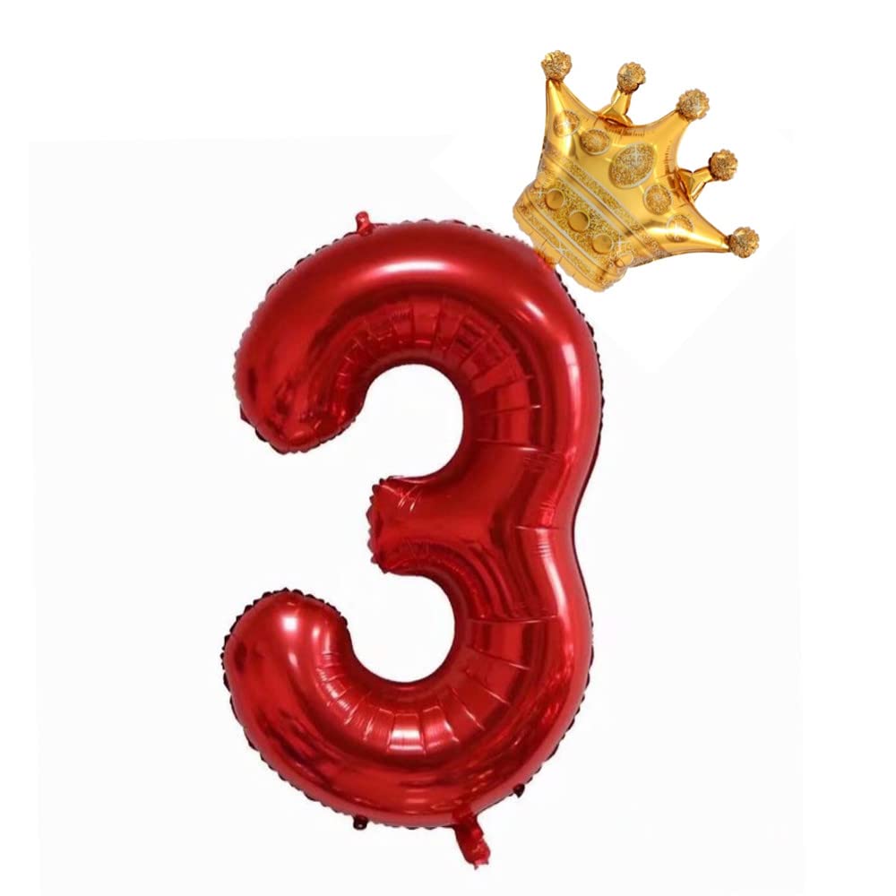 Amazon.com: 40 inch Red Crown Number 3 Balloon ，Giant Large Aluminum ...