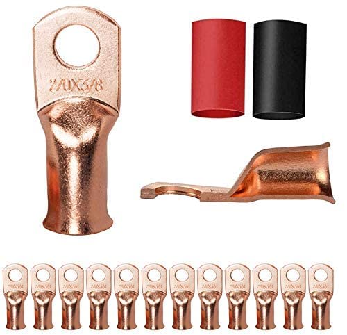 12PCS 2/0x3/8 Copper Ring Terminal Connectors 2/0 AWG Heavy Duty ...