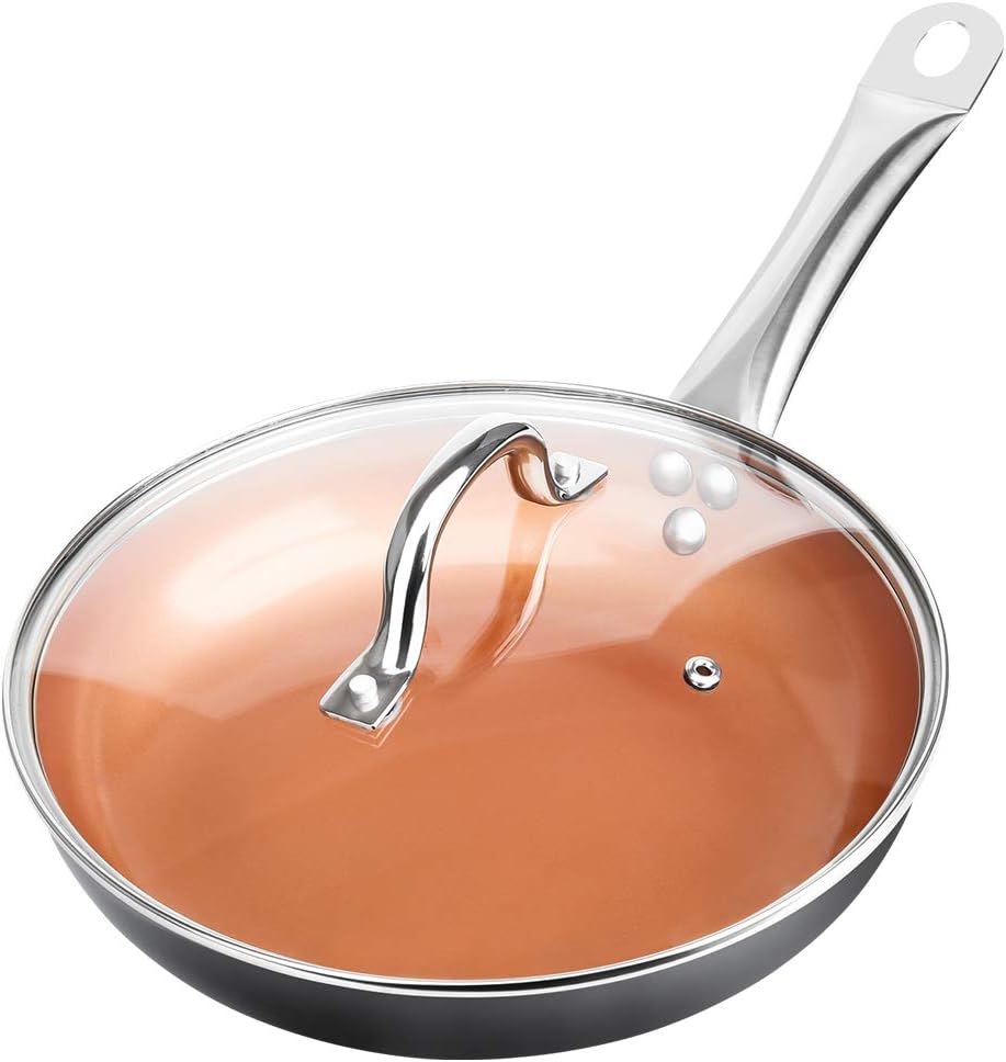 Amazon.com: SHINEURI 9.5 inch Copper Nonstick Fry Pan with Lid, Ceramic ...
