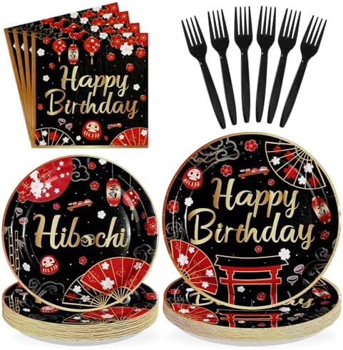 Amazon.com: 96Pcs Hibachi Birthday Decorations Black Red Japanese ...
