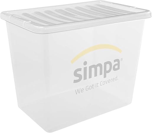 simpa 80 Litre 80L Stackable Plastic Storage Box with Clear/Black Lid ...