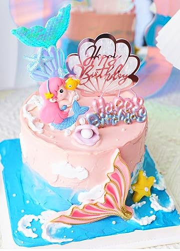 JeVenis Pink Little Mermaid Cake Topper Under the Sea Cake Decoration ...