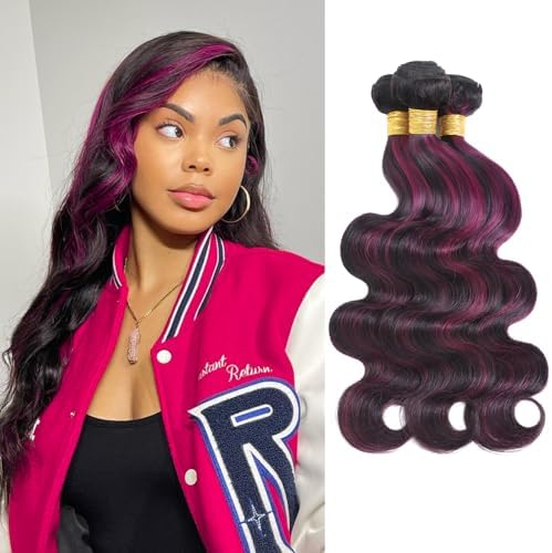 Amazon.com : ALHER Black Mix Dark Burgundy Highlight Bundles Human Hair ...