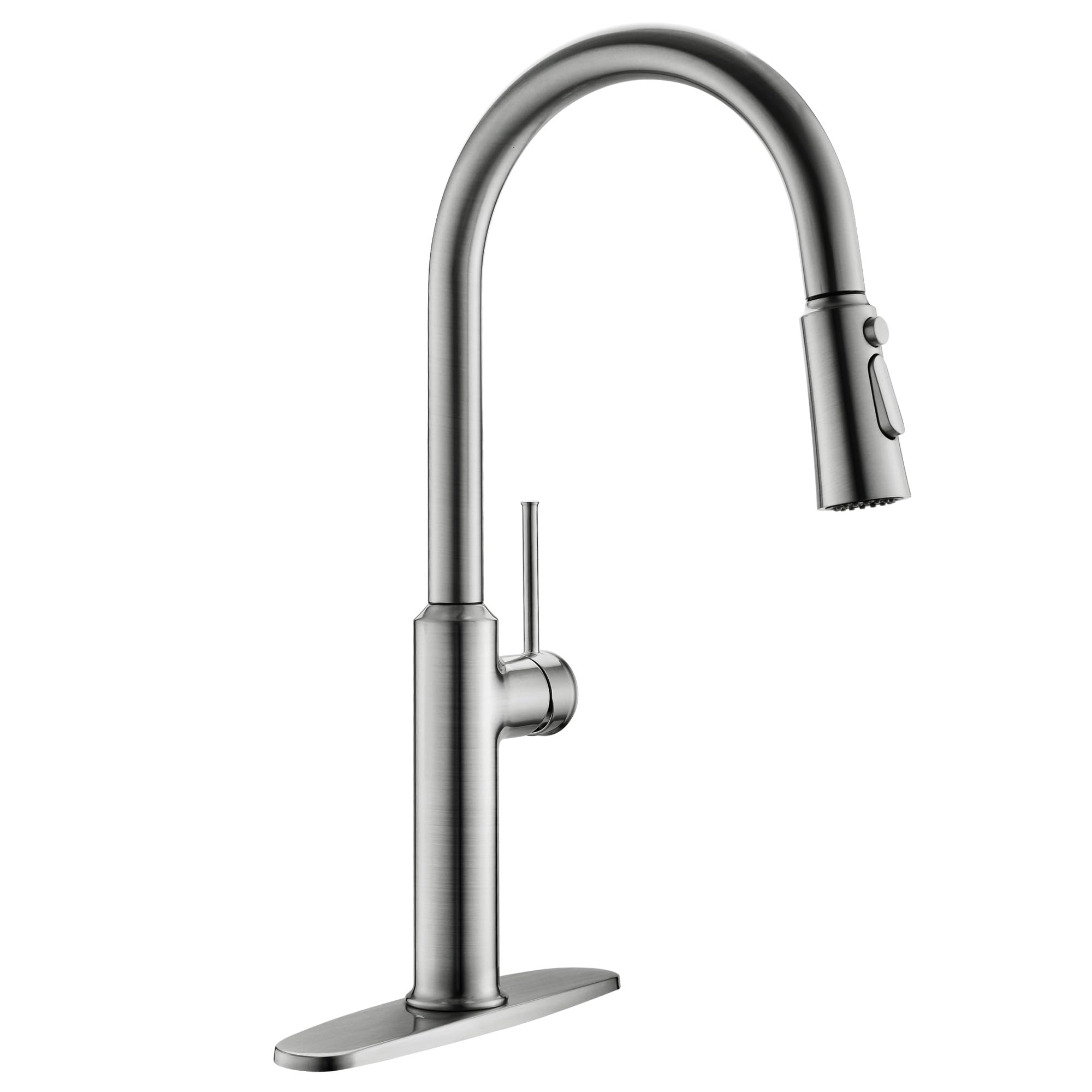 Lavatrum Kitchen Sink Faucets Brushed Nickel, High Arc Single Handle ...