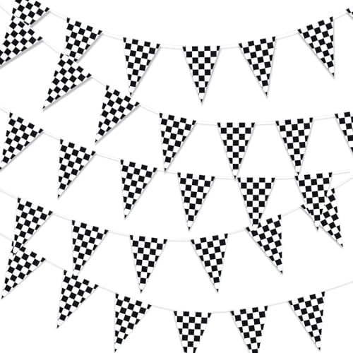 Amazon.com: Lorzot 98ft 48Pcs Checkered Flag Banner, Reusable Black ...