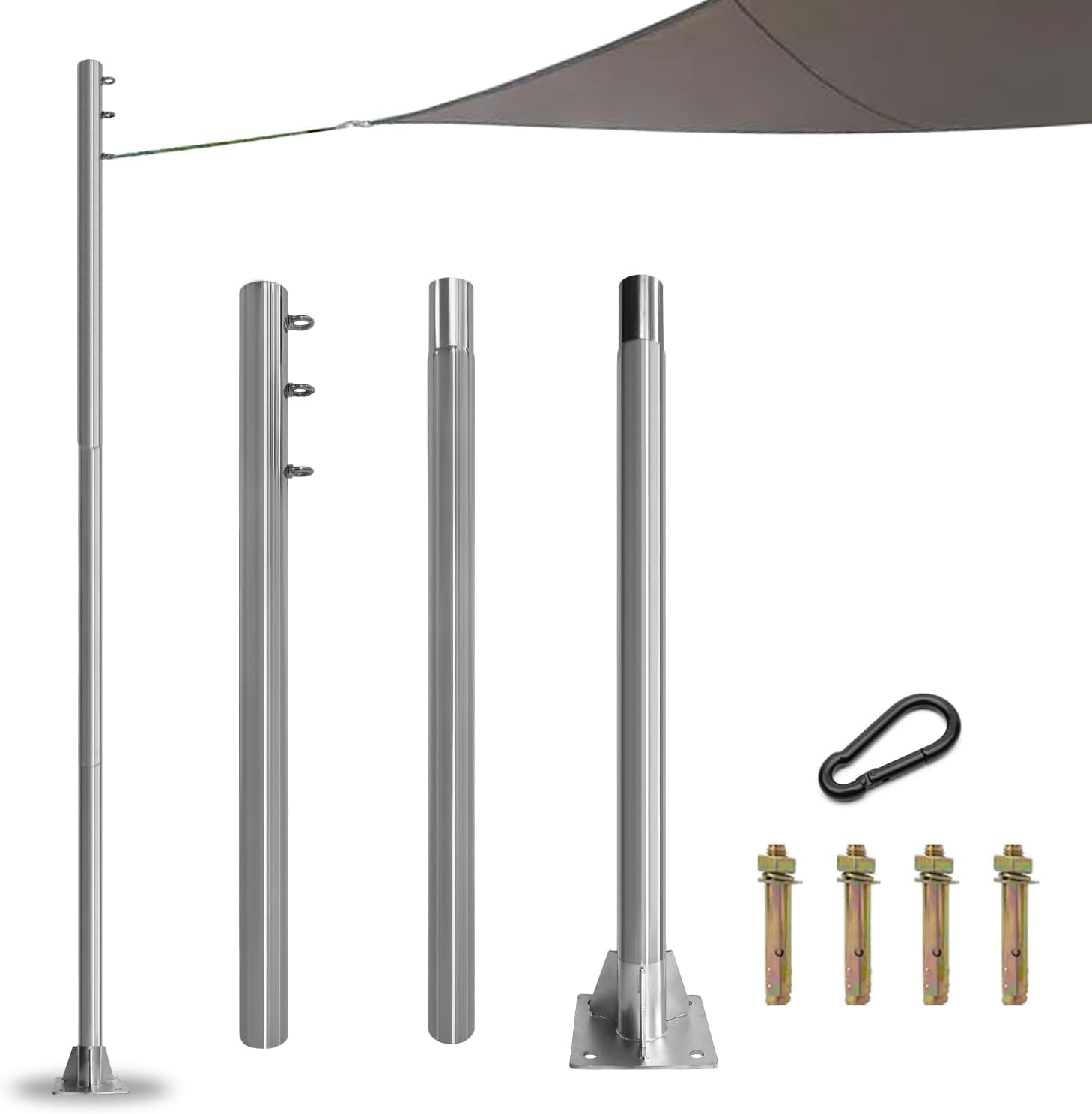 Amazon.com : VELSKUD 10ft Shade Sail Poles, Silver, Stainless Steel ...