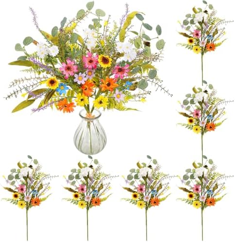 Amazon.com: Hotop 6 Pcs Artificial Daisy Flowers Long Stem Wild Daisy ...