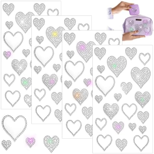 Amazon.com: 6Pcs Heart Rhinestone Stickers Self-Adhesive, Bling Glitter ...