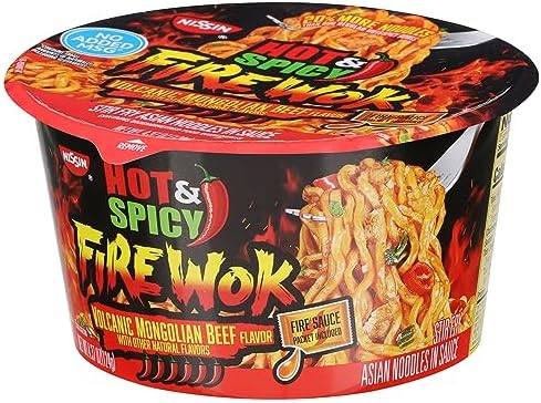 Amazon.com : Nissin Hot & Spicy Fire Wok, Molten Chili Chicken, 4.37 ...