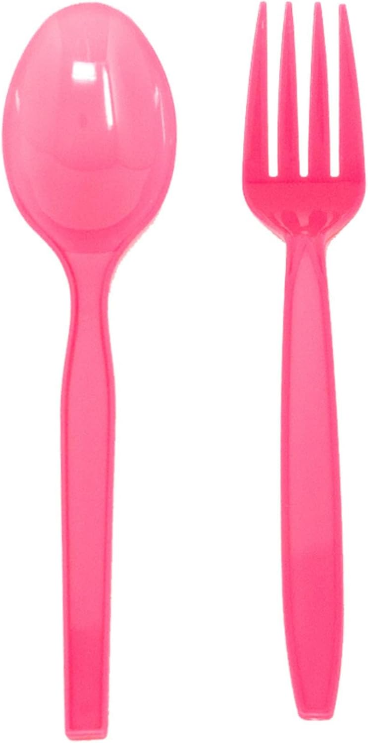 Amazon.com: Hot Pink Spoon and Fork Set (50 Each) - Hot Pink Tableware ...
