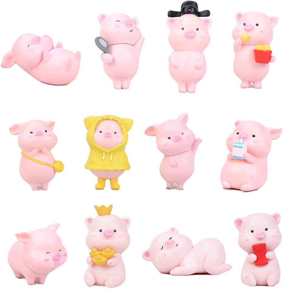 Amazon.com: 12 Pcs Pink Pig Figure Animal Toys Set Cake Topper, Micro ...