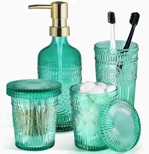 Amazon.com: Rzoeox Bathroom Accessory Set Teal, Lead-Free Glass 5-Piece ...