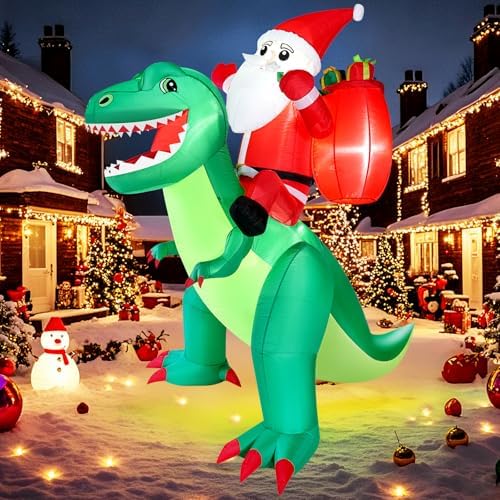Amazon.com: 8FT Christmas Tall Santa Riding Dinosaur Inflatables ...