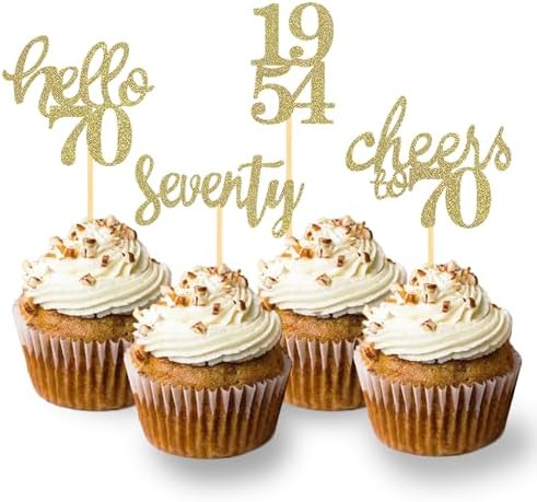 Amazon.com: 24 Pack Happy 70th Cupcake Toppers Glitter Number 70 ...