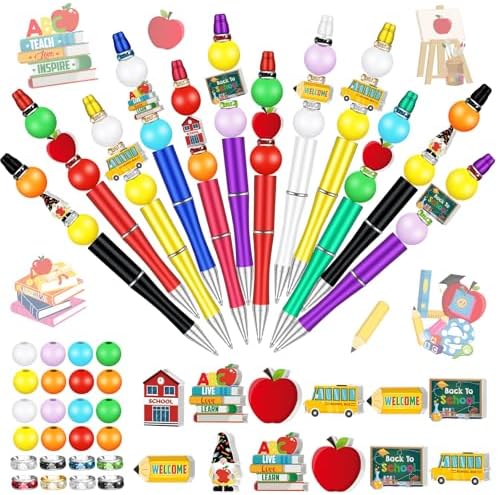 Amazon.com : Resurhang 12 Pcs Multicolor Plastic Beadable Pens School ...
