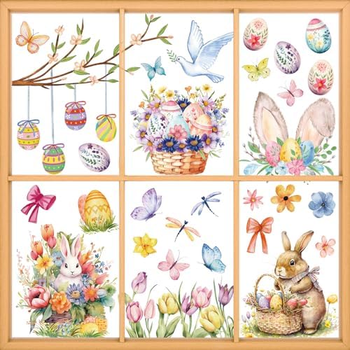 Amazon.com: Farmhouse Easter Decorations Window Clings: Watercolor ...