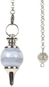 Amazon.com: Blue Chalcedony Crystal Healing Gemstone Dowsing 40mm Chakra Reiki Point Pendulum ...