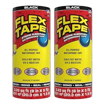 Flex Tape Rubberized Waterproof Tape, 8 inches x 5 feet, Black (2 Pack ...