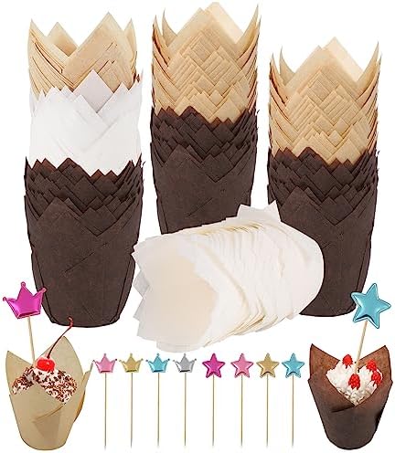 200pcs Muffin Cases with 20pcs Cupcake Toppers, Disposable Tulip Muffin ...