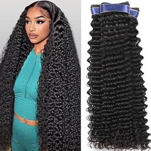 Amazon.com : Human Hair Bundles Deep Wave 16 18 20 Inch Curly Bundles Human Hair Extensions 16A ...