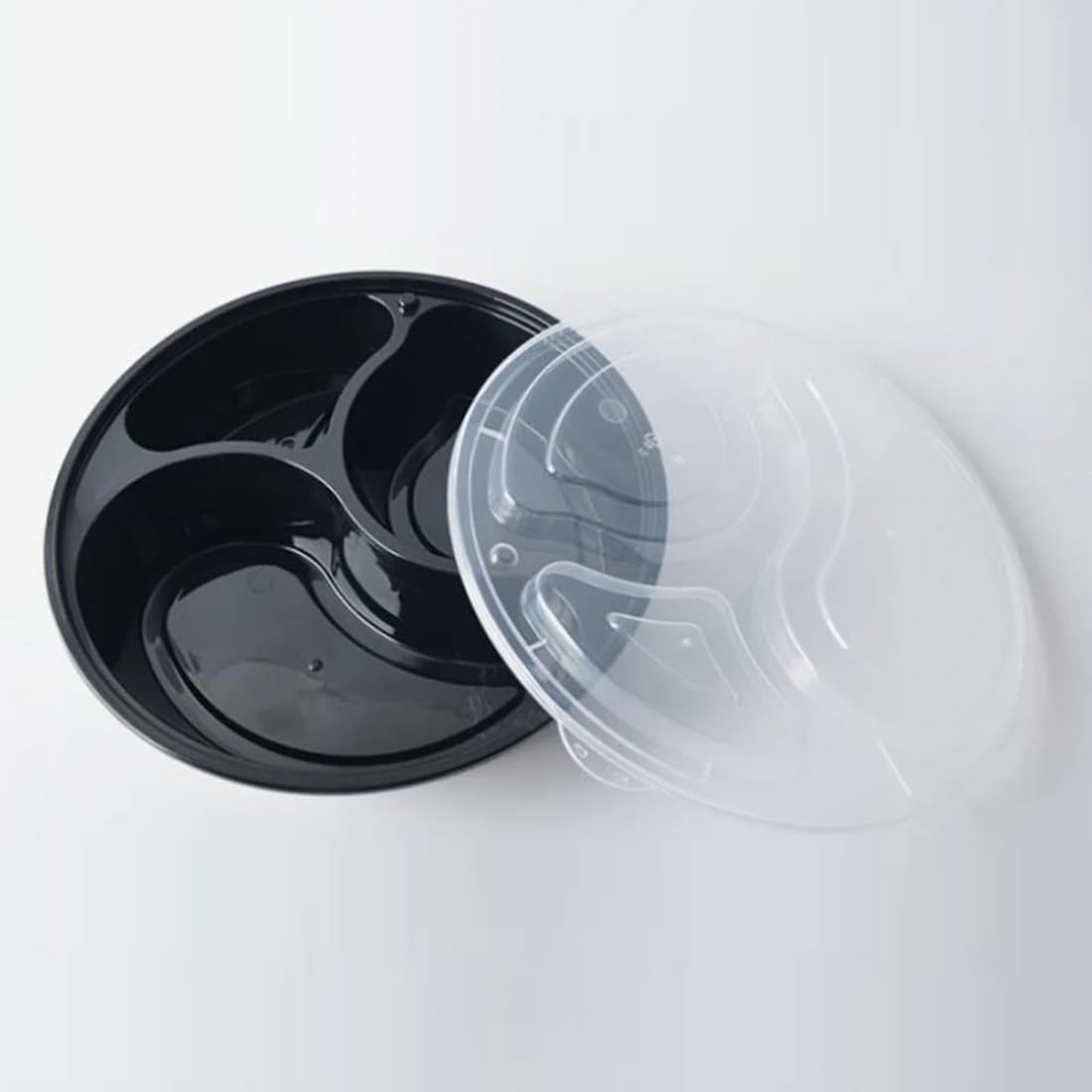 Amazon.com: VeZee 48 oz. Black Round 3 Compartments Plastic Meal Prep ...