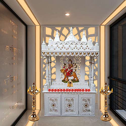 White And Gold Wooden Temple For Home Office Pooja Mandir | Desertcart ...